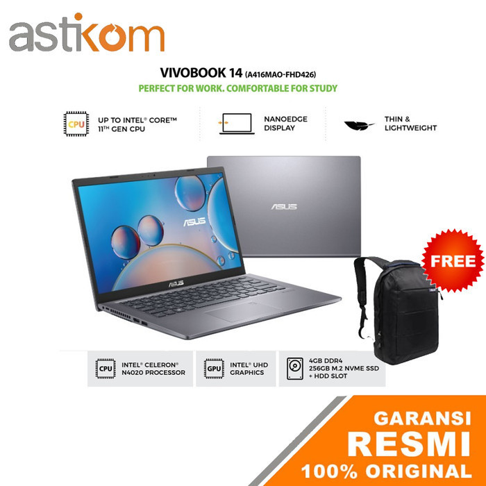 Jual Laptop Notebook Asus Vivobook 14 A416MAO FHD426 Intel N4020 4GB ...