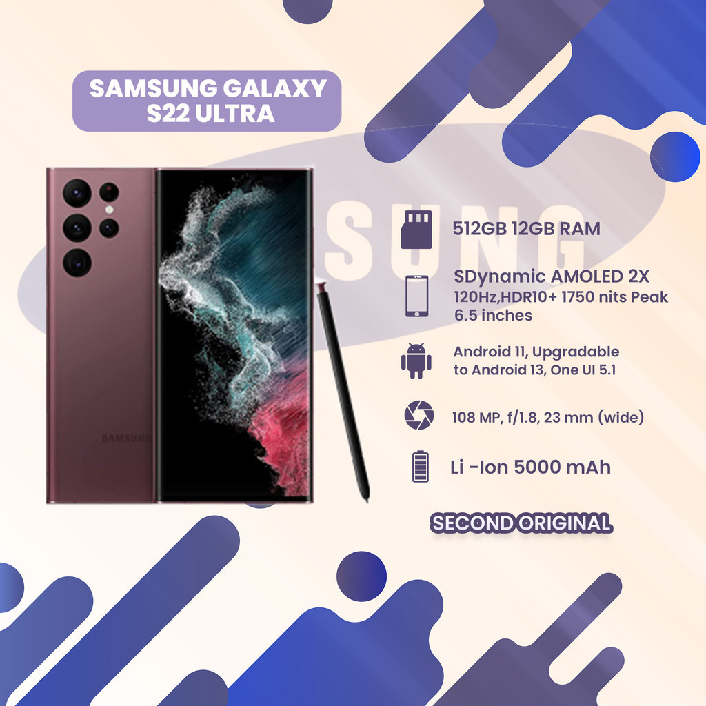 Jual Samsung Galaxy S22 Ultra Second Original 5G Ram12GB /256 12GB/512GB Bekas Like New | Shopee ...