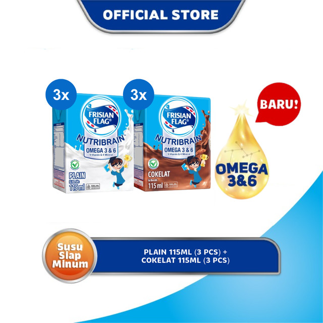 Jual Frisian Flag Omega Susu UHT Plain + UHT Chocolate 115ml x 3 pcs | Shopee Indonesia