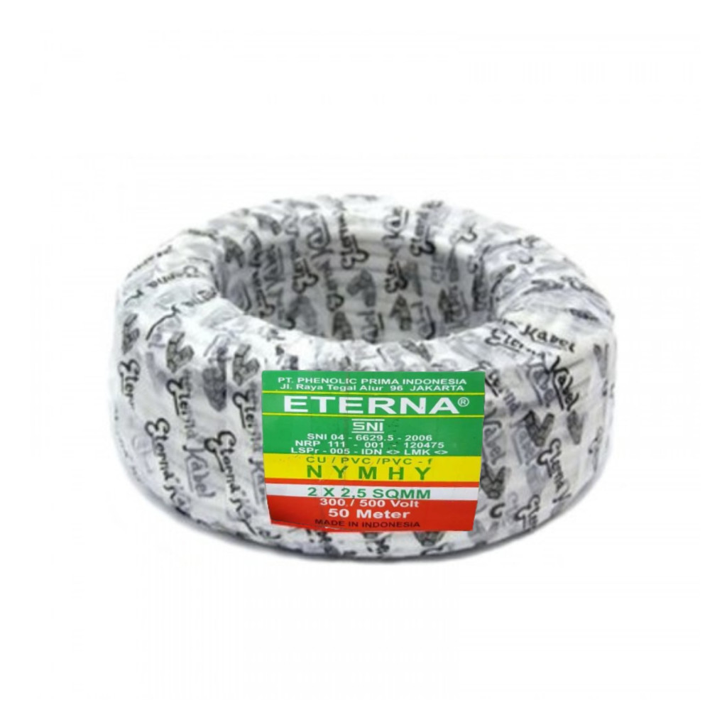 Jual Kabel Eterna NYMHY 2x2,5 Roll 100 Meter Kabel Listrik Putih 2 Tembaga Kawat Serabut 2.5 mm ...
