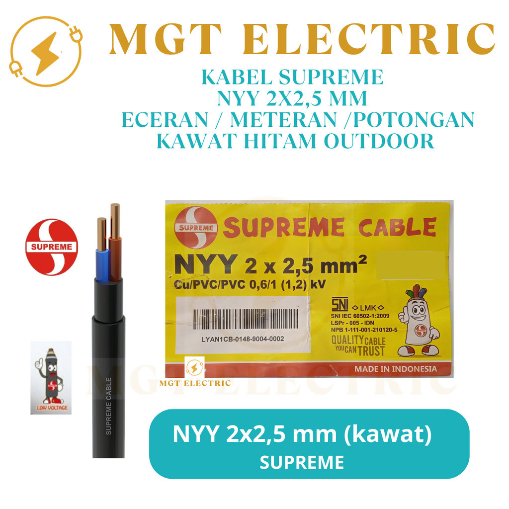 Jual Kabel Listrik NYY 2x2.5 2x2,5 mm Supreme ECERAN / METERAN KAWAT HITAM | Shopee Indonesia