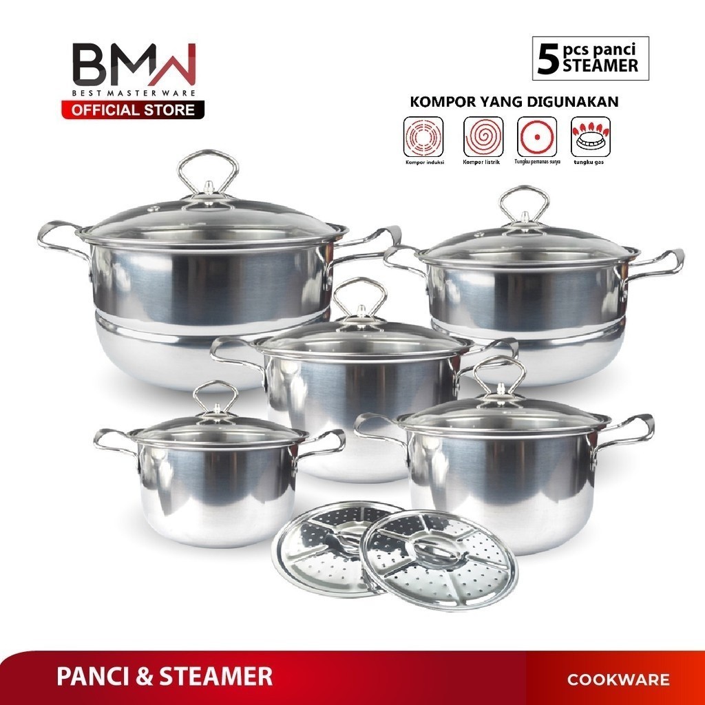Jual BMW Kitchen Ware - 1 Set 5 Pcs Panci High Pot Soup Pot Steamer ...