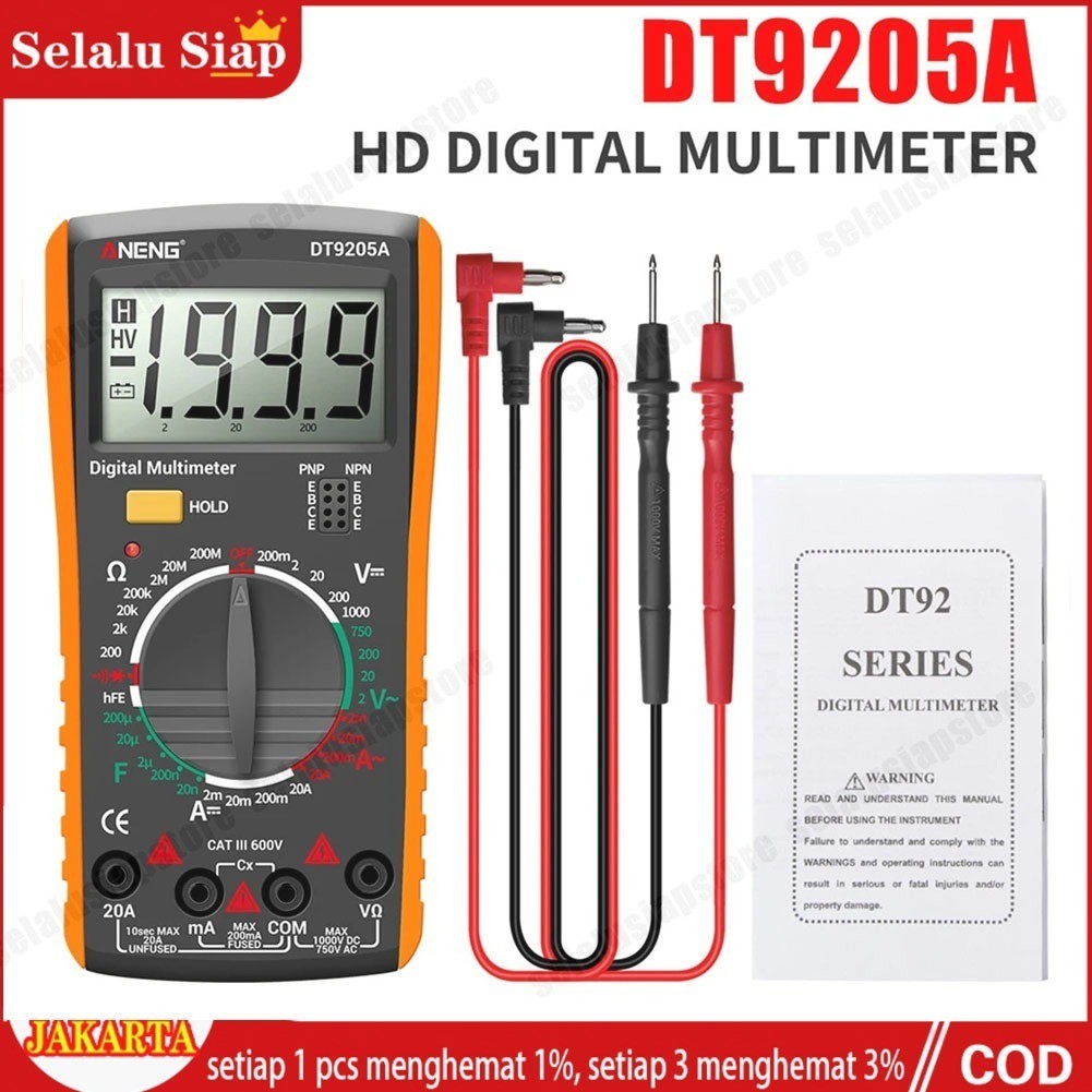 Jual Avometer Multiteste DT9205A Multimeter Digital AC / DC Transistor ...