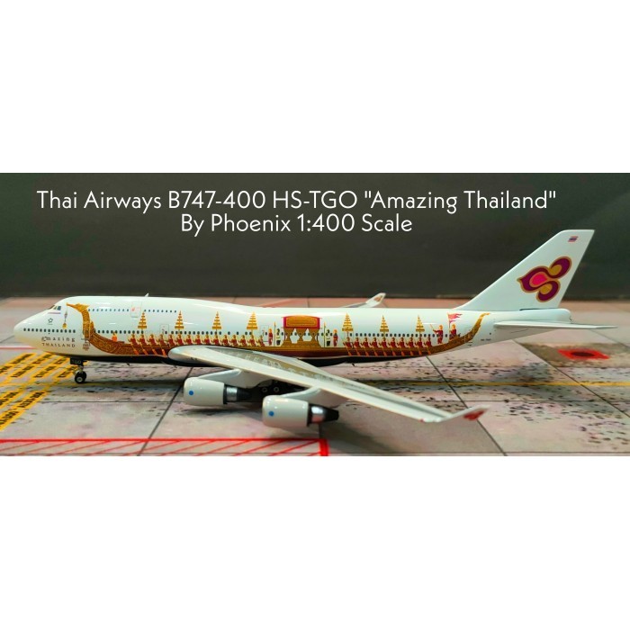 Jual DIECAST PESAWAT TERBANG Thai Airways B747-400 HS-TGO Amazing Thailand By Phoenix 1:400 ...