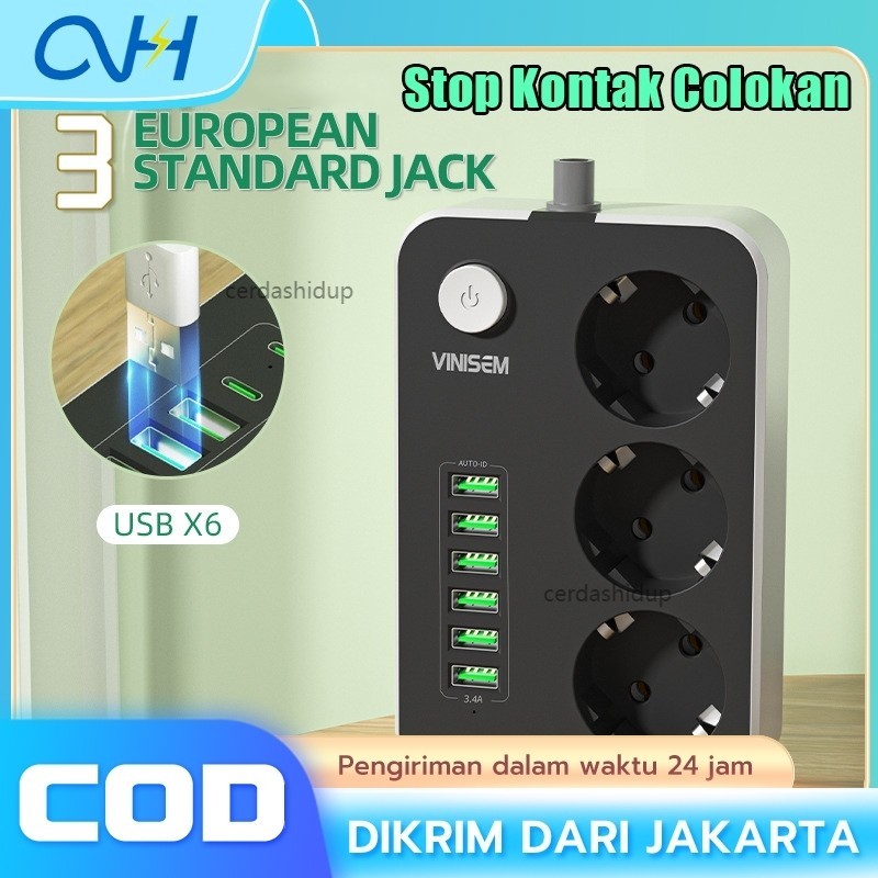 Jual Stop Kontak 3 Power Socket 6 USB Charging Anti Static - LDNIO Model Colokan & 6 Port 3.4A ...