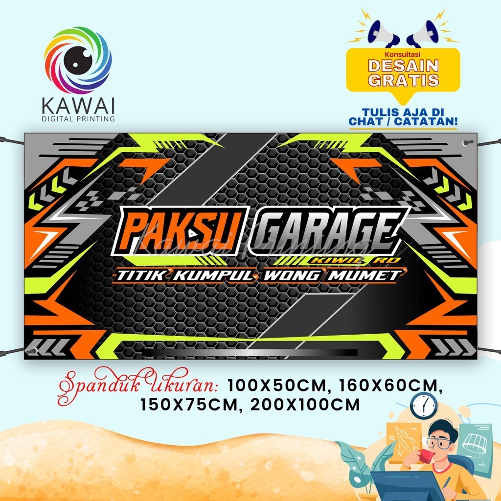Jual Spanduk Banner MMT Bengkel Home Garage Perbaiki Motor Oren Bisa ...