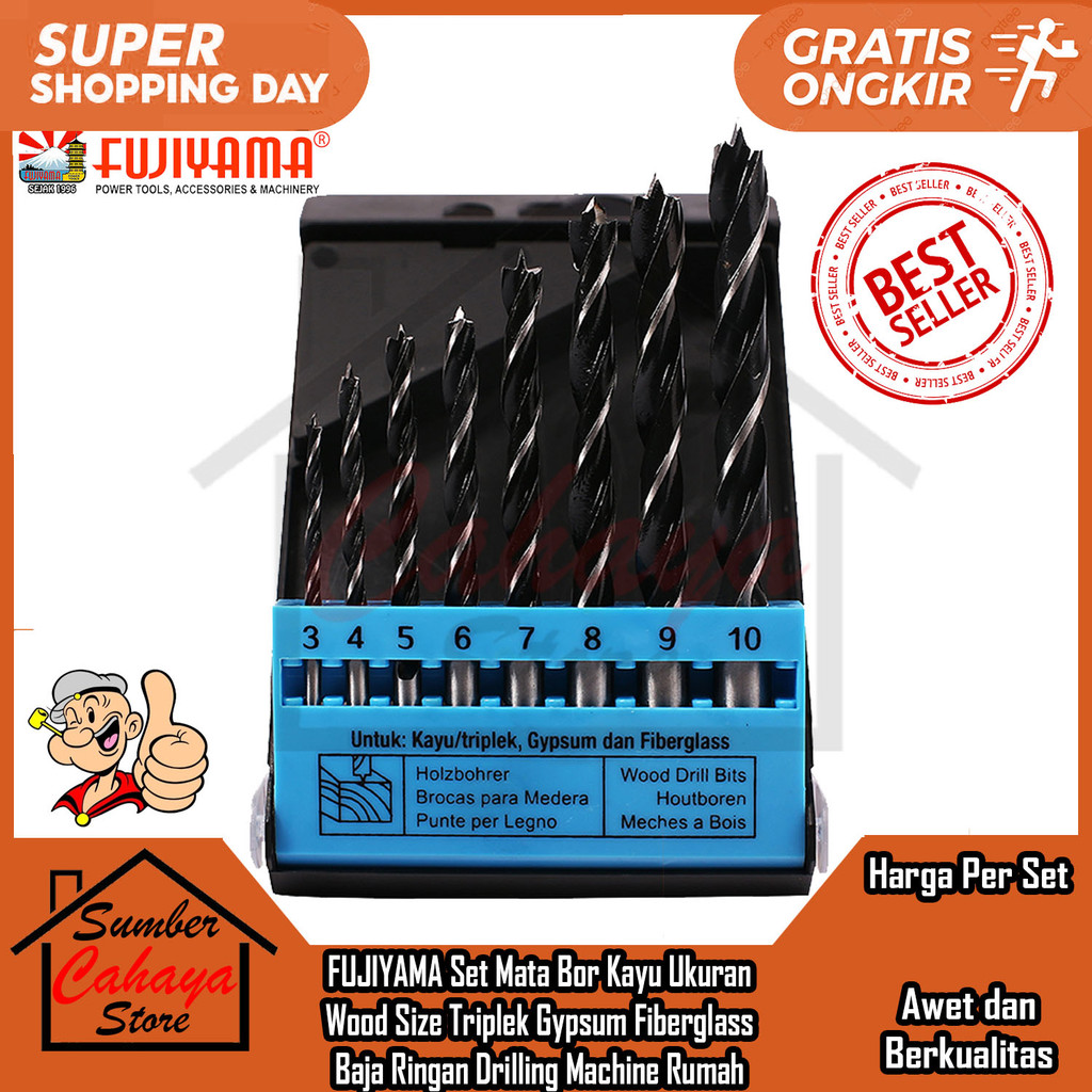 Jual FUJIYAMA Set Mata Bor Kayu Size 345678910MM Wood Ukuran Triplek ...