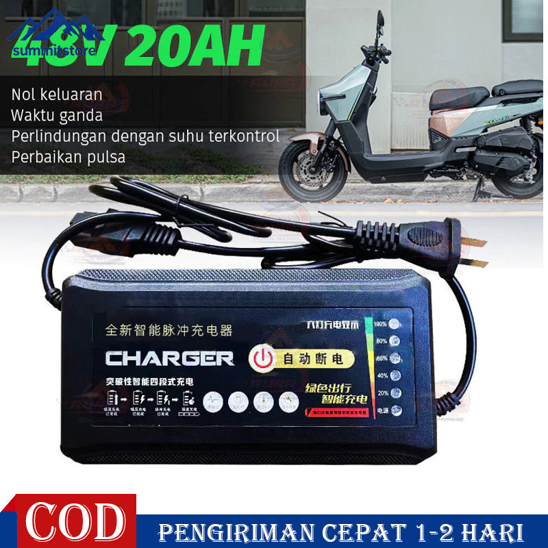 Jual Charger Baterai Aki Motor Sepeda Listrik Skuter 48V 20AH 12AH Pengisi Daya Accu EU Plug ...