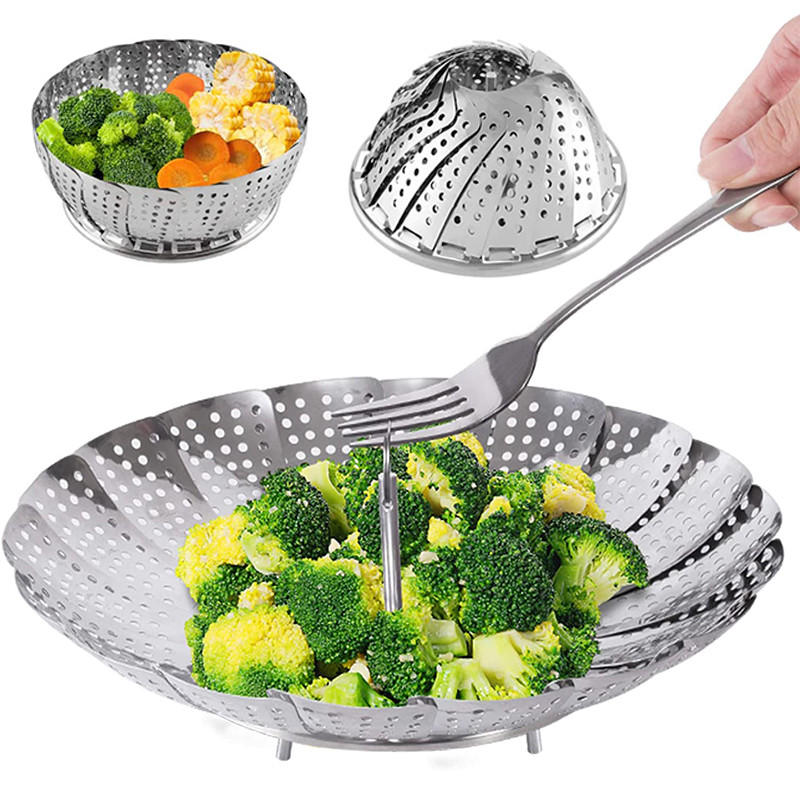Jual Folding Dish Steam Stainless Steel Food Steamer Basket Fruit ...