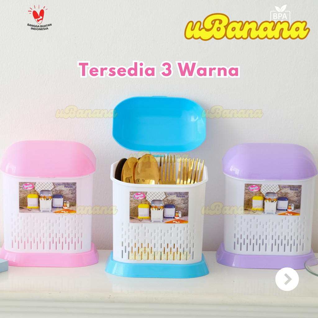 Jual Tempat Sendok TOWER Tempat Sendok Tutup dengan Sekat 2 Warna Kotak ...