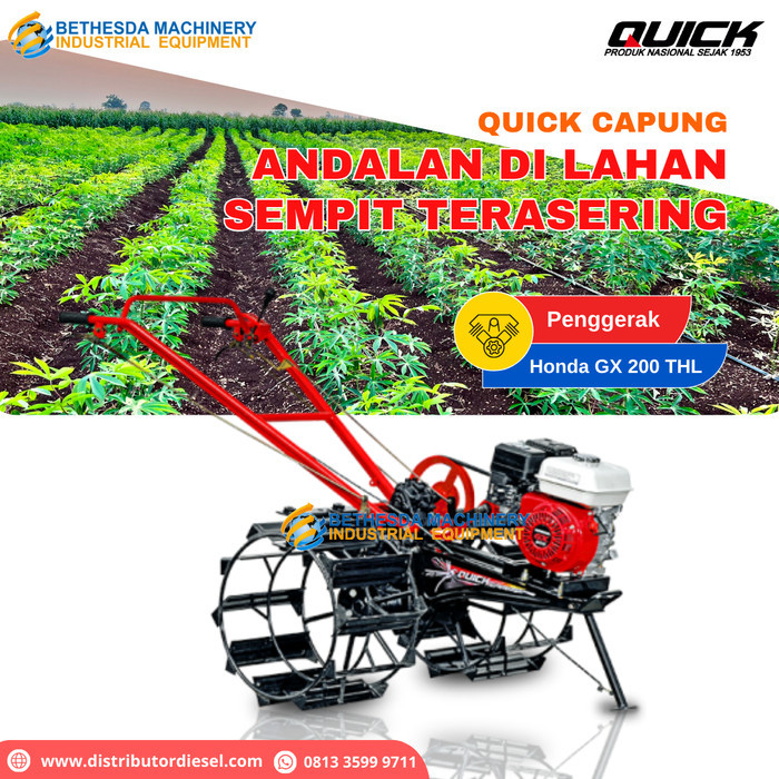 Jual Quick Traktor Bajak Sawah Capung Metal + Mesin Bensin Honda GX200 ...