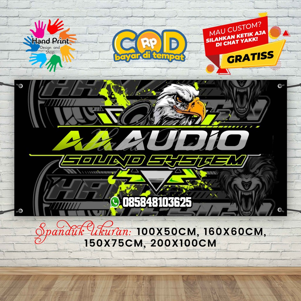 Jual Cetak Spanduk Banner Audio Hijau Elang MMT Spanduk Custom 200x100 ...