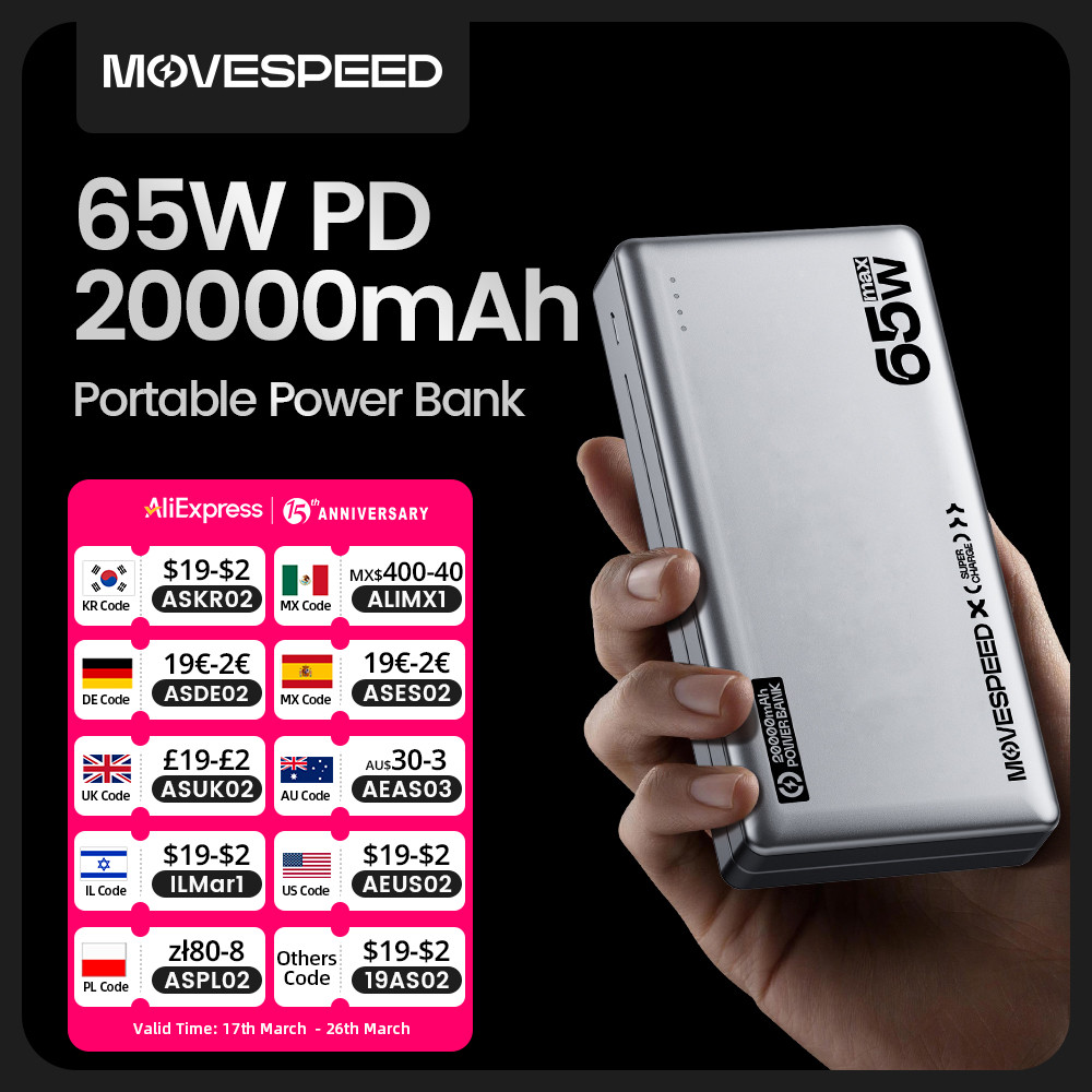 Jual MOVESPEED E20 20000mAh Power Bank 65W Type C Fast Charging External Battery Portable ...