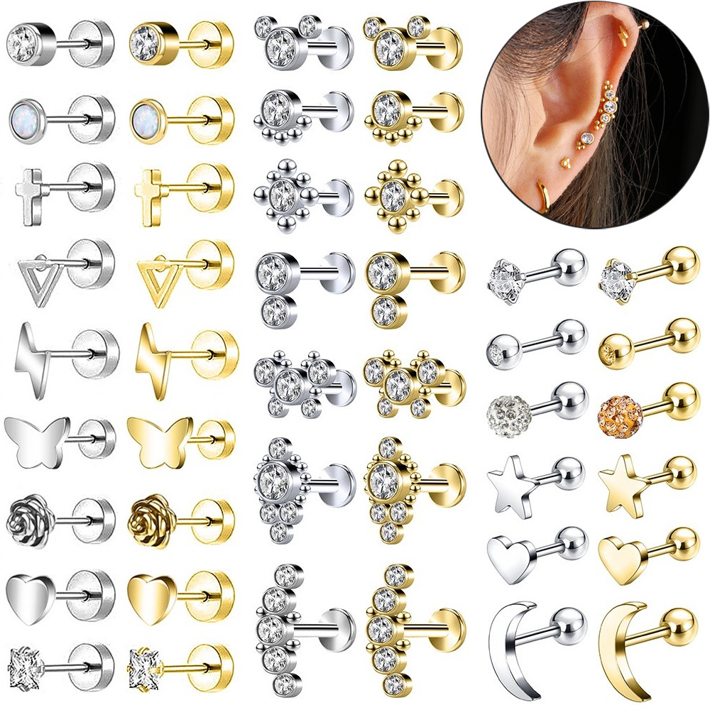 Jual 3-6Buah Stainless Steel Anting Tindik Cartilage Crystal Stud ...