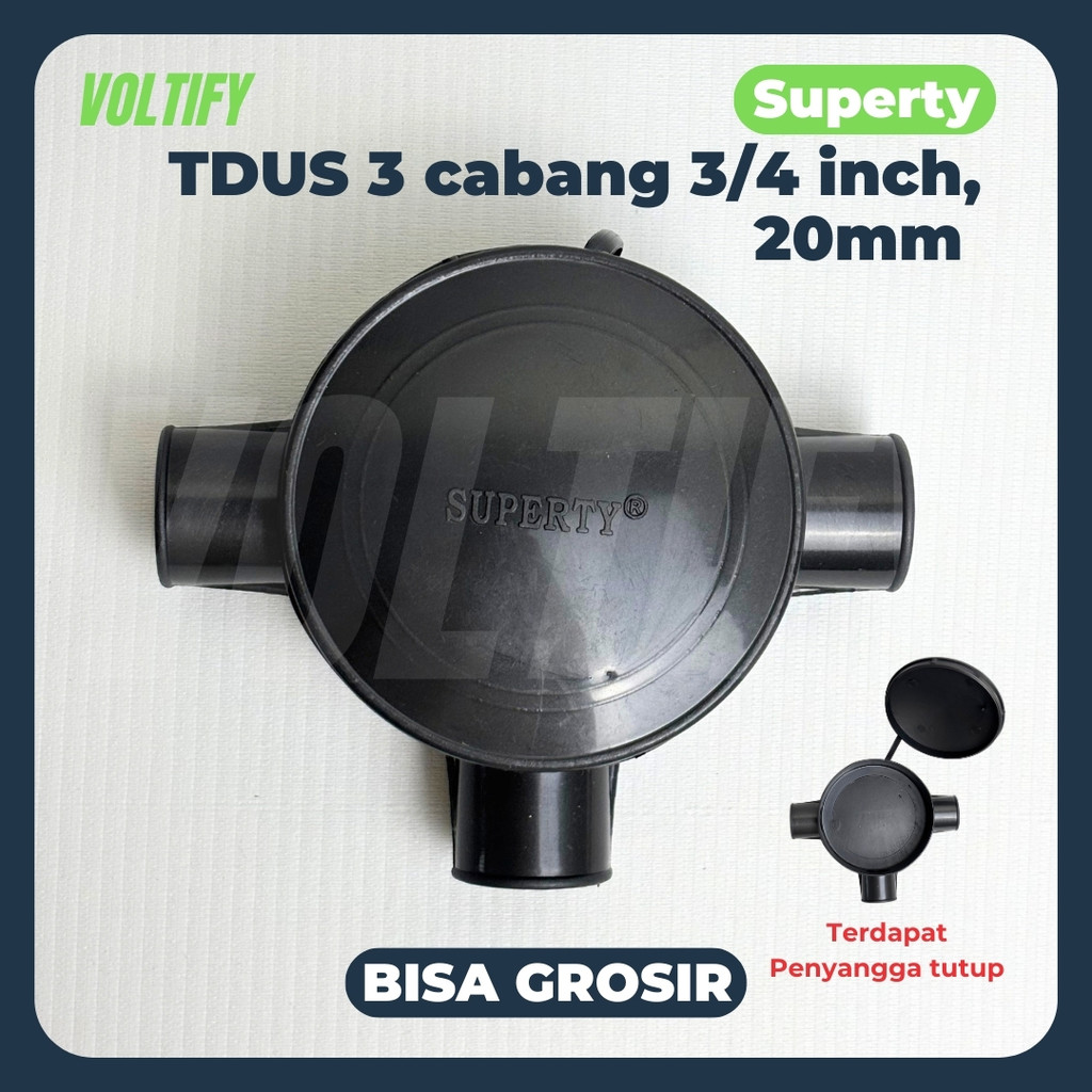 Jual (Voltify) T Dus 3/4 Inch Hitam TDUS 3 Cabang Besar untuk Pipa 20mm ...