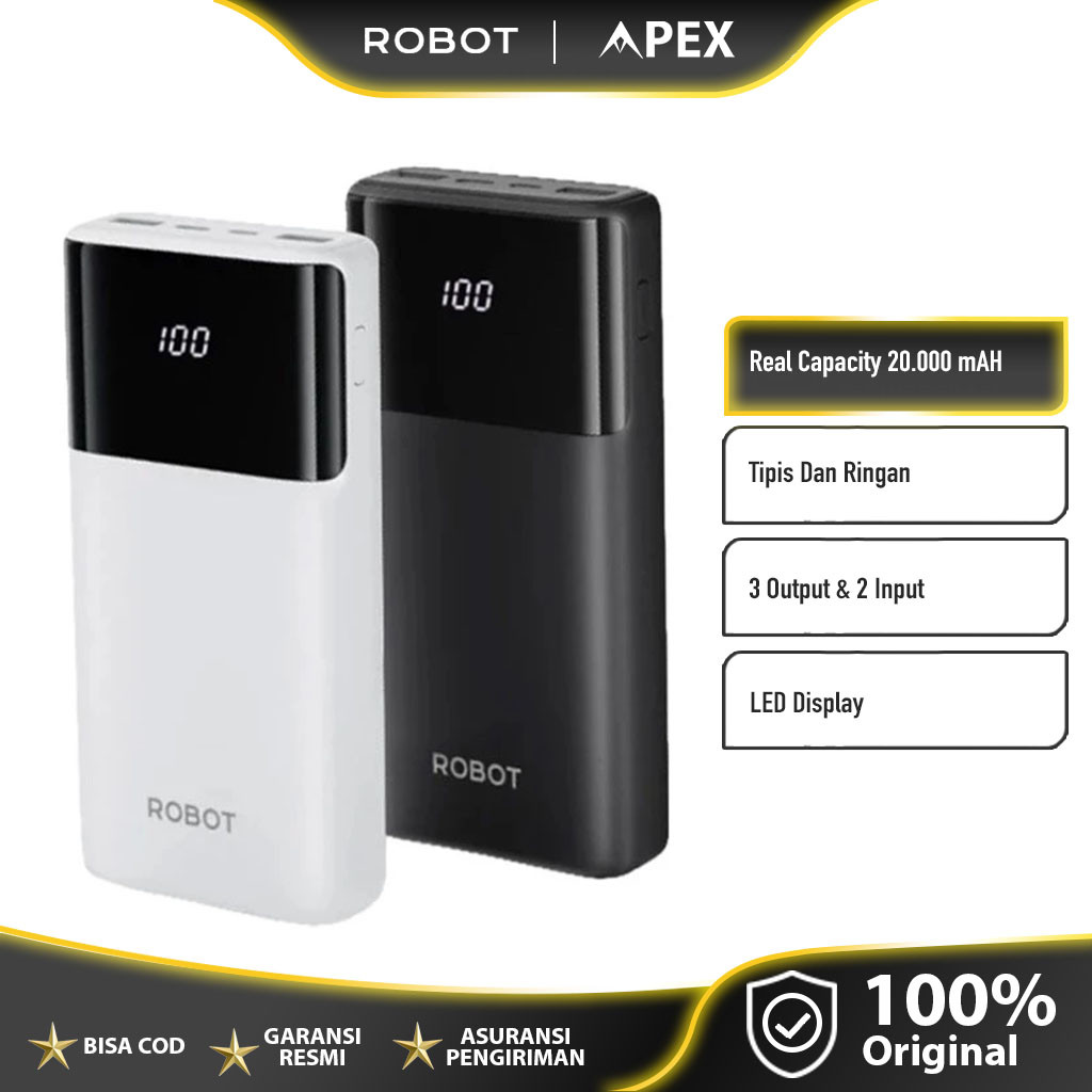 Jual ROBOT Smart Powerbank Fast Charging 20000mAh New RT22S 15W 3 Port ...