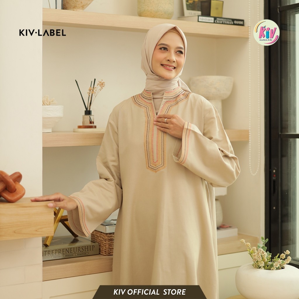 Jual KIV LABEL Gamis Katun Polos Bordir Bayanaka Dress Wanita GMPKL 1123 | Shopee Indonesia