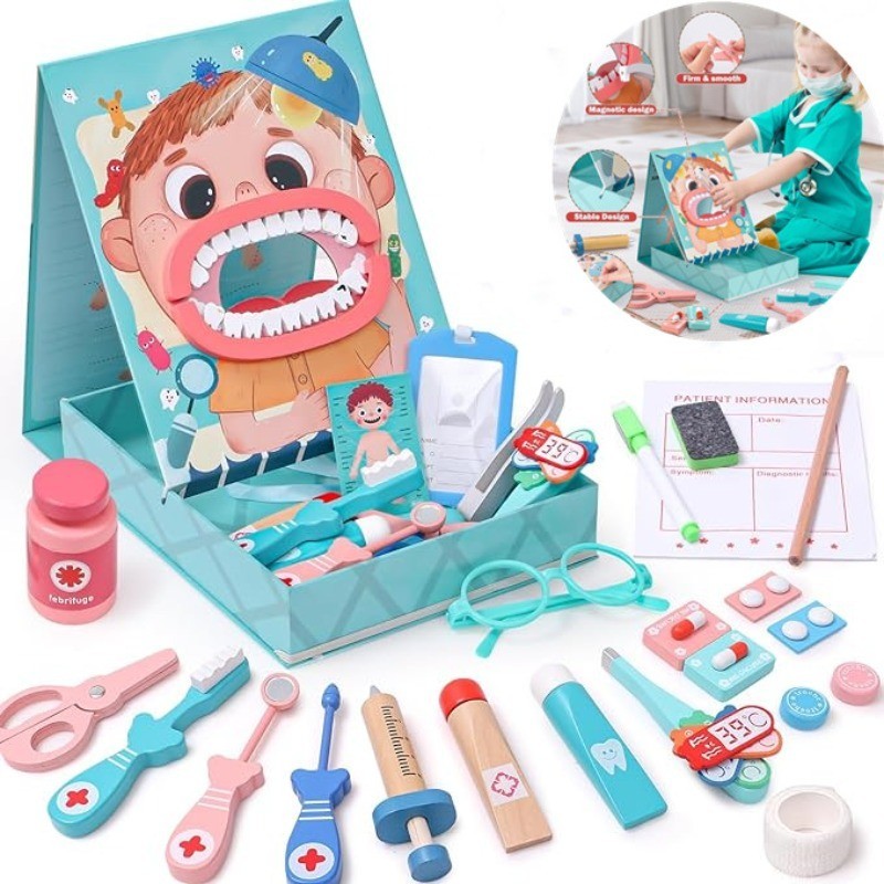 Jual Kit Dokter Gigi Kayu Play Set Dokter Untuk Balita Berpura-pura Bermain Mainan Untuk Anak ...