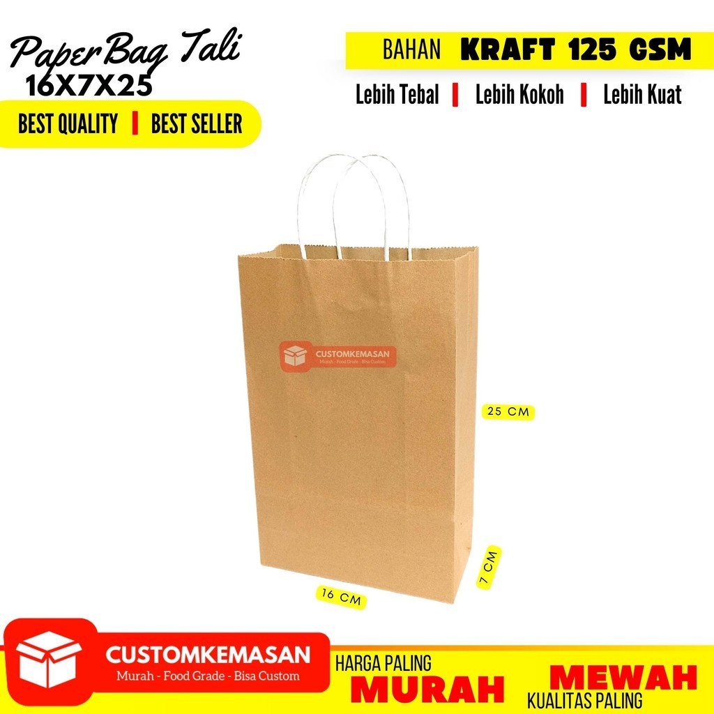 Jual Paperbag 16x7x25 Isi 10 Pcs / Kantong Kertas coklat / Paper Bag ...