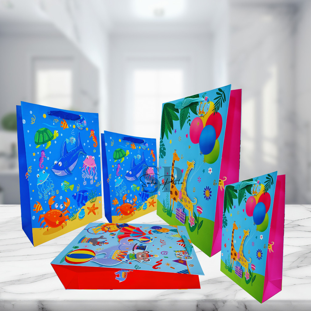 Jual Paper Bag Ultah 3D Animal Circus Glitter / Goodie Bag / Tas Kado ...