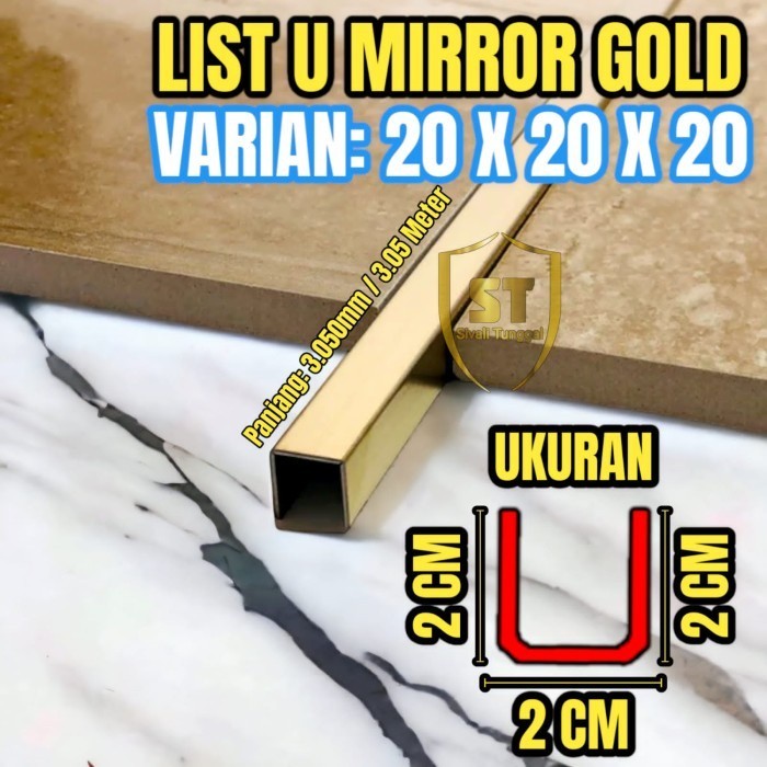 Jual LIST U MIRROR GOLD 20X20X20X3.050MM T. 0.8MM STAINLESS STEEL 201 ...