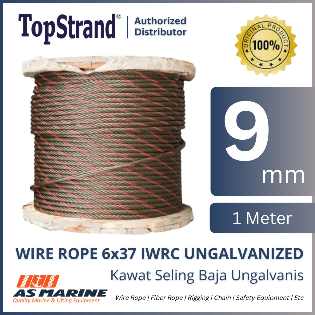 Jual Wire Rope / Kawat Seling Baja 6x37 IWRC Ungalvanized 9 mm 3/8 Inch TOPSTRAND - 1 Meter ...