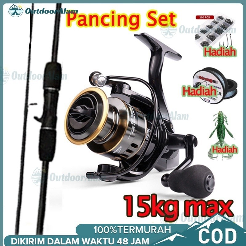Jual 1 Set Pancing Murah Reel Pancing Set 15 Kg Drag Reel Pancing Joran ...