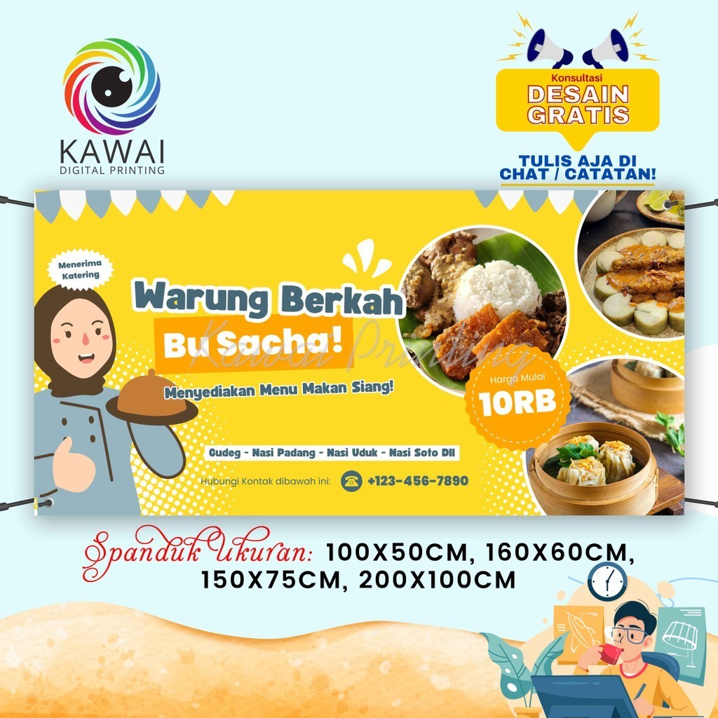 Jual Spanduk Banner MMT Jualan Makanan Jajanan Kedai Warung Kuning Bisa ...