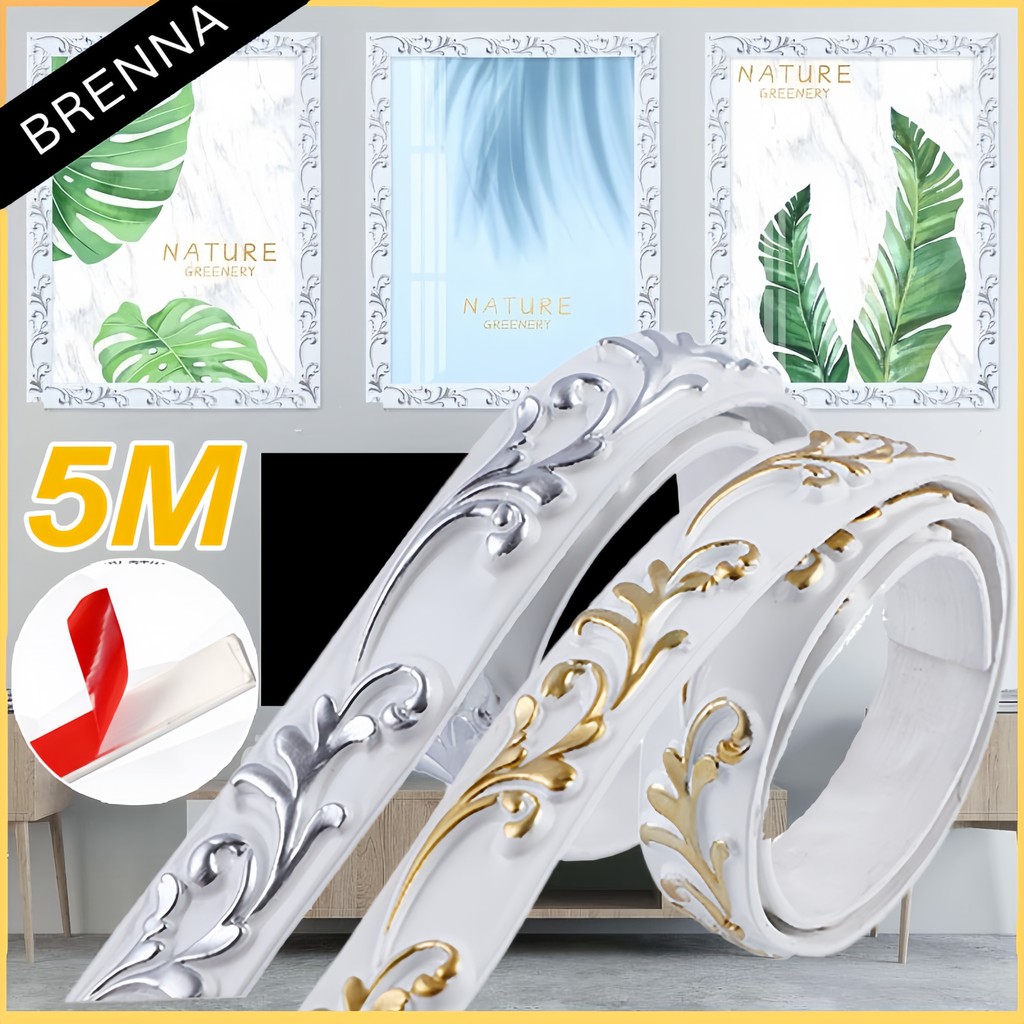 Jual 5M List Wallpaper Border Premium Wardrobe Decorative Strip Silver ...