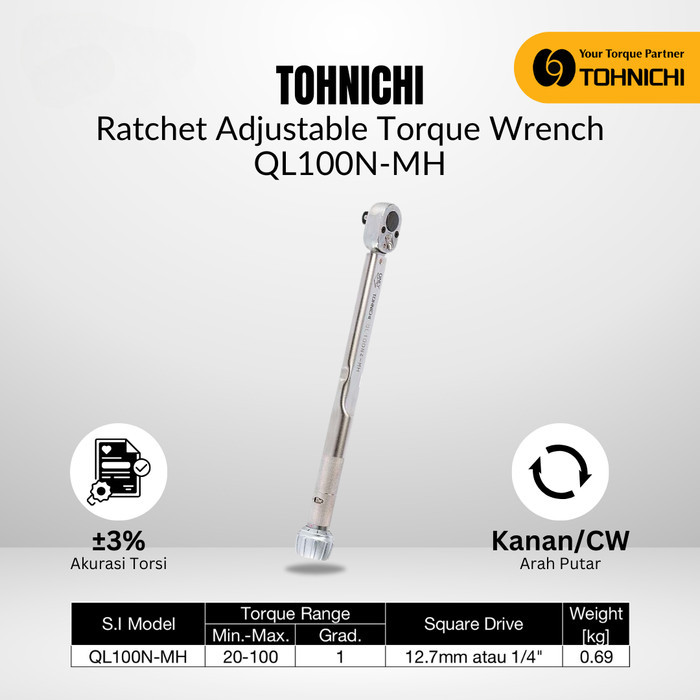 Jual Kunci Torsi TOHNICHI Adjustable Torque Wrench QL100N4-MH | Shopee Indonesia