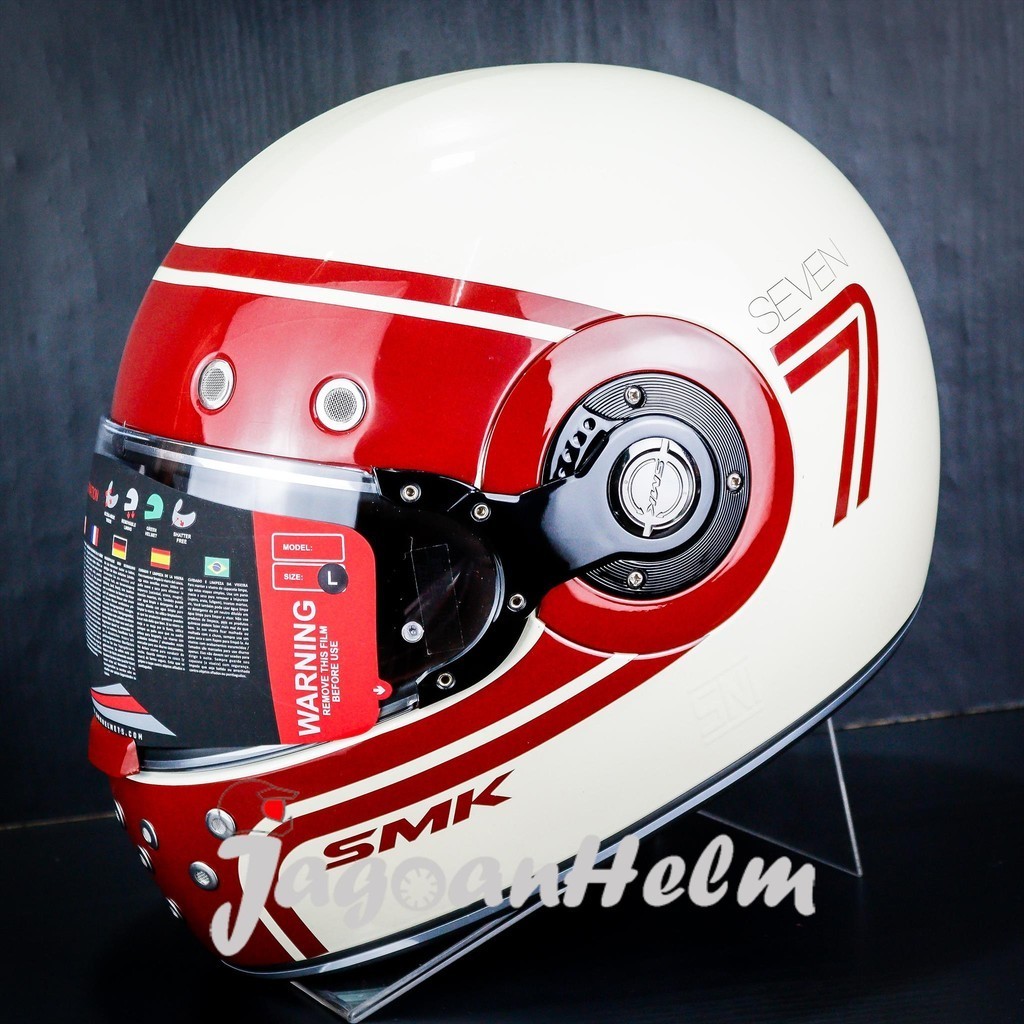 Jual SMK HELM RETRO SEVEN GL130 | WHITE RED | CLASSIC SINGLE VISOR ...