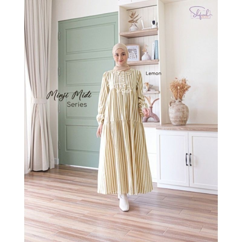 Jual Minji Gamis Motif Kotak Kotak Korea Midi Dress Katun Salur Minji Midi Dress Shofwah Motif ...