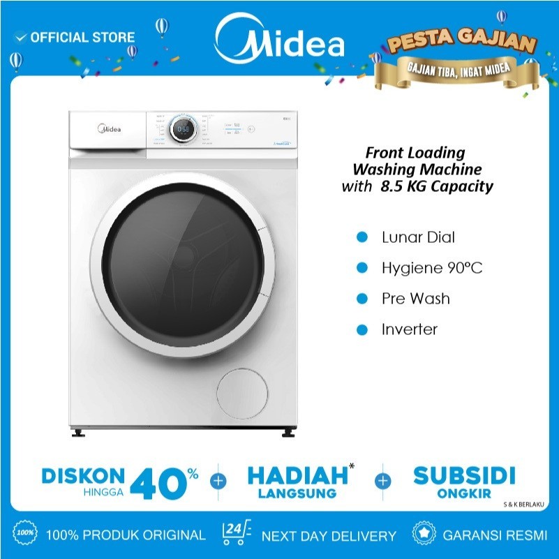 Jual Midea Mesin Cuci Front Loading Kapasitas 8,5 kg Model MF100W85B ...
