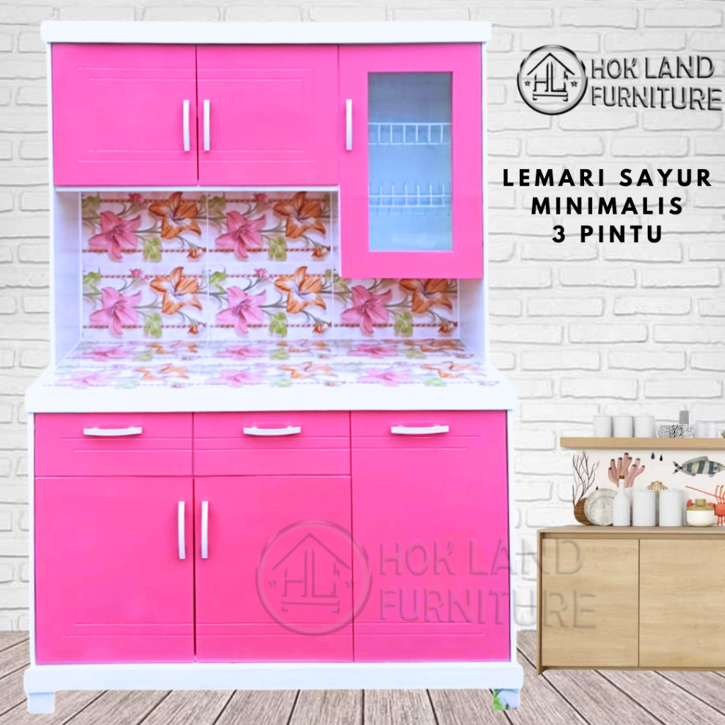 Jual LEMARI PIRING RAK PIRING LEMARI SAYUR 3 PINTU MINIMALIS KAYU ...