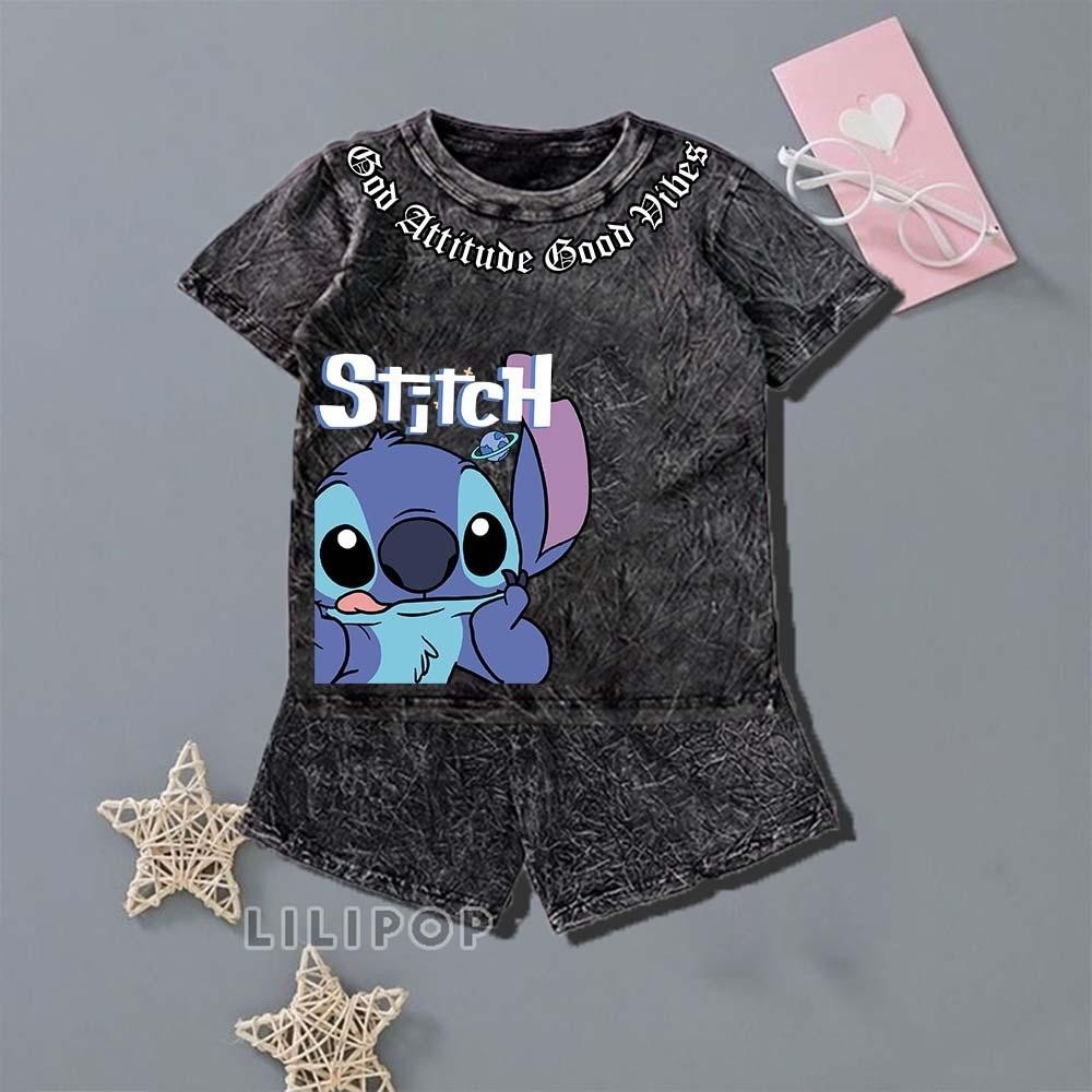 Jual COD Setelan Anak Stone Wash Tulisan STITCH Leher Set Distro usia 1 ...