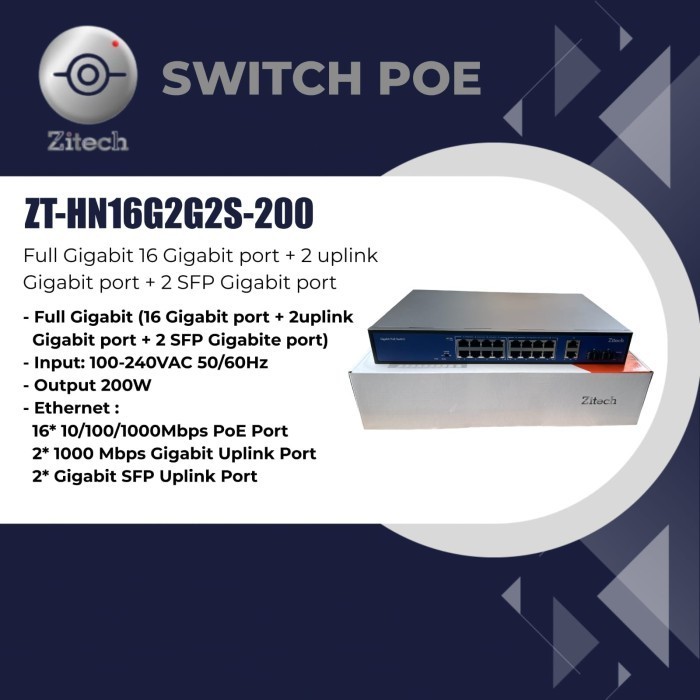 Jual PoE Switch Zitech ZT-200 Full Gigabit 16 Gigabit port + 2 uplink ...