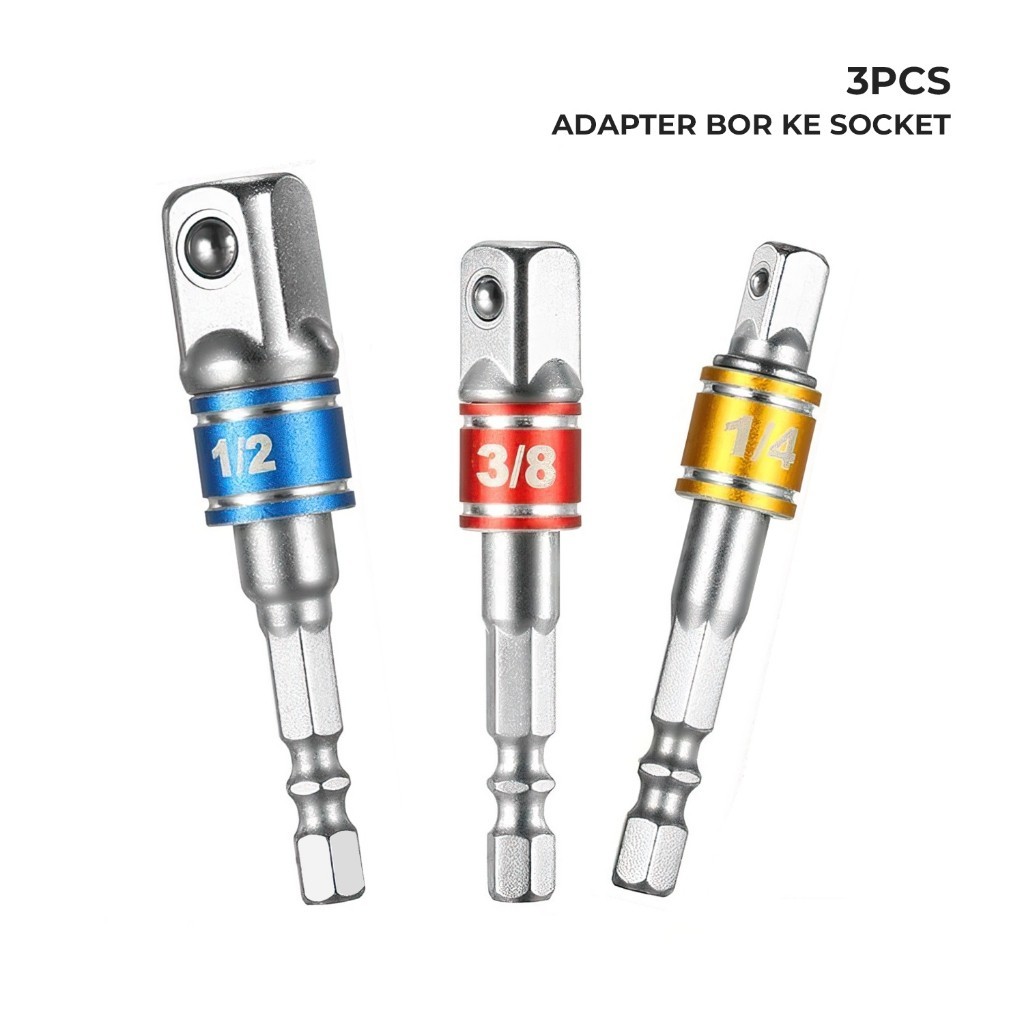 Jual Adaptor Bor ke Socket 1/4 3/8 1/2 inch set 3pcs - 6734 | Shopee ...