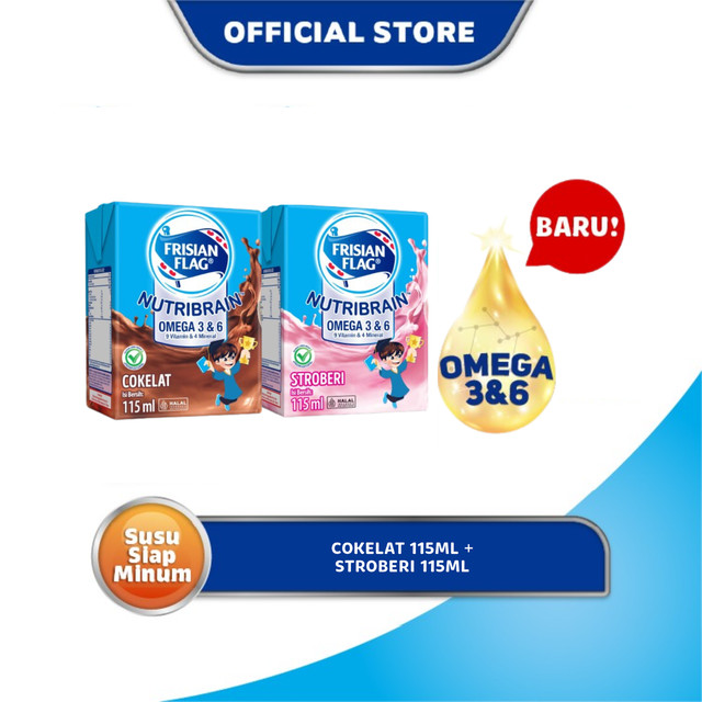 Jual Frisian Flag Omega Susu UHT Chocolate + UHT Strawberry 115ml | Shopee Indonesia