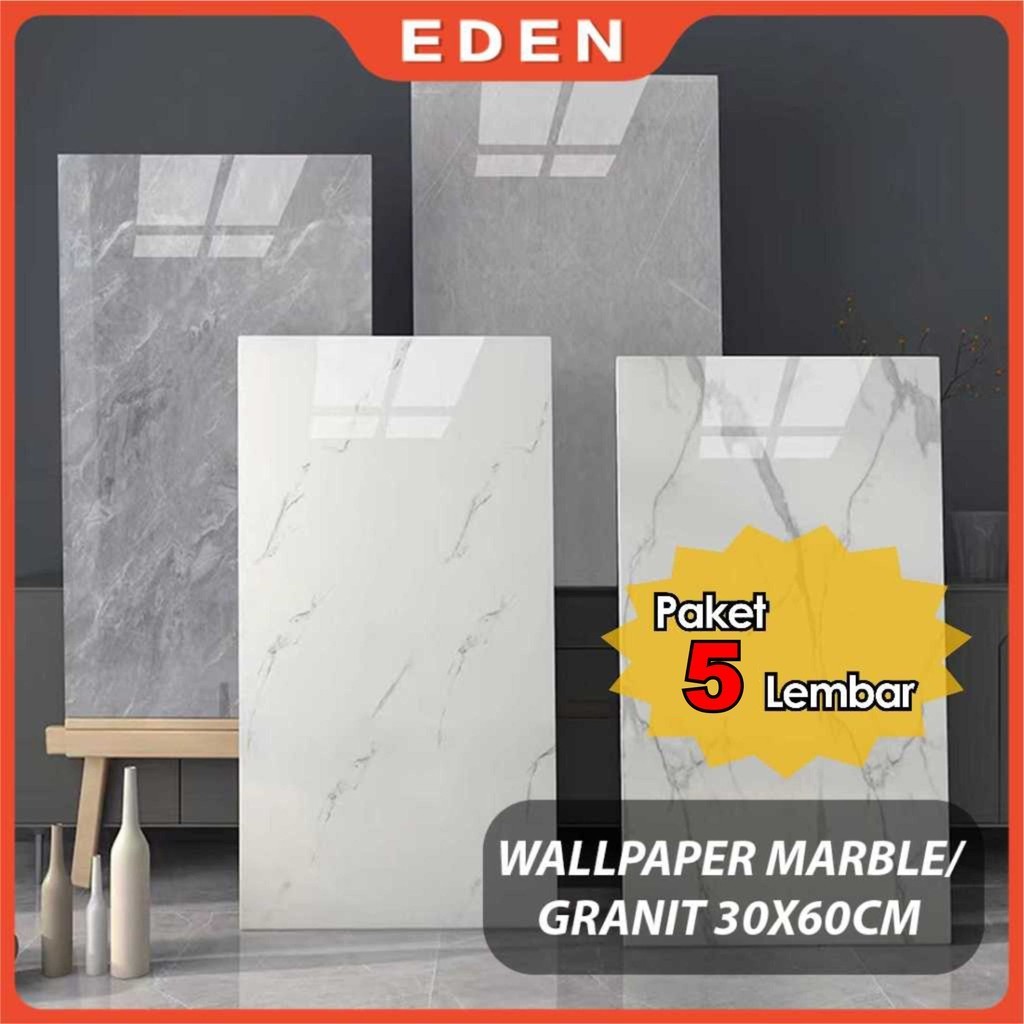 Jual ( PAKET 5 LEMBAR ) Wallpaper dinding VINYL Marble 30 x 60 cm ...
