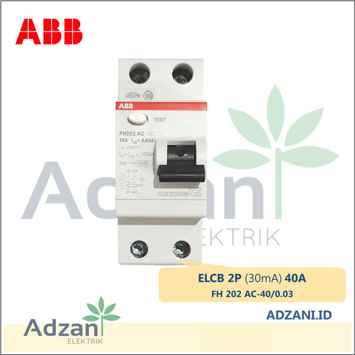 Jual ABB ELCB/RCCB 2P 40A 30mA FH202 AC-40 0.03 FH 202 2CSF202006R1400 ...