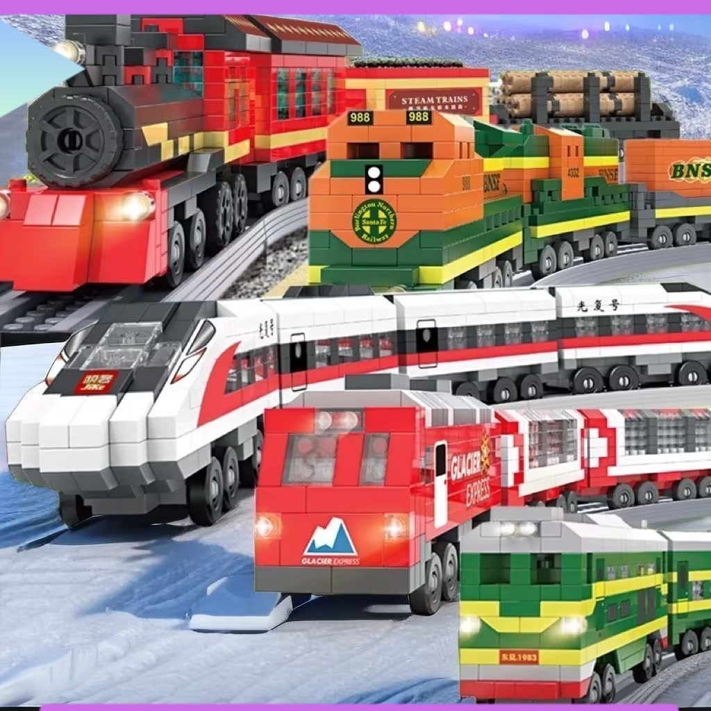 Jual Train Assembly Building Blocks Micro-particle Locomotive Track High-speed Rail Train ...
