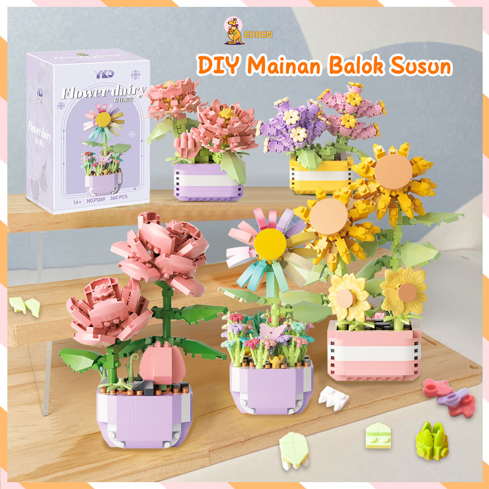 Jual Edden Flower Block Succulent Pot DIY Mainan Model Nano Block ...