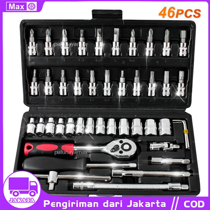 Jual Set Kunci Shock 1/4 Socket + Obeng Socket Set 46 Pcs | Shopee ...