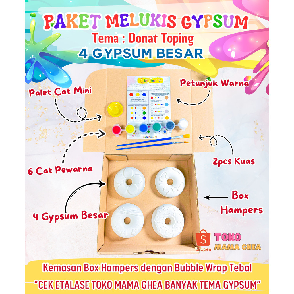 Jual [SET 4 DONAT TOPPING BESAR] Paket Box Hampers Mewarnai Gypsum isi ...