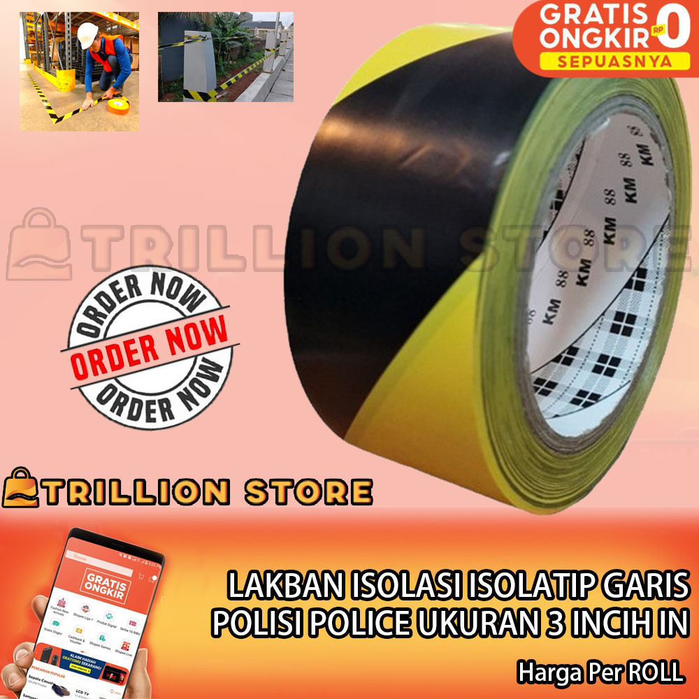 Jual Garis Proyek Police Tape Black Yellow Line Garis Polisi Safety ...