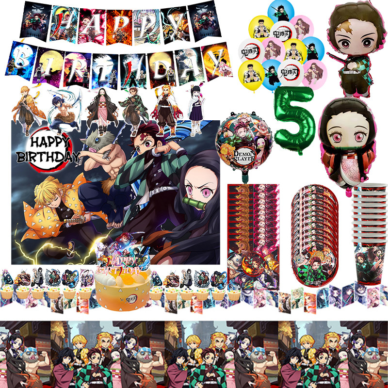 Jual Demon Slayer Birthday Party Decoration Balloon Banner Cake Topper ...
