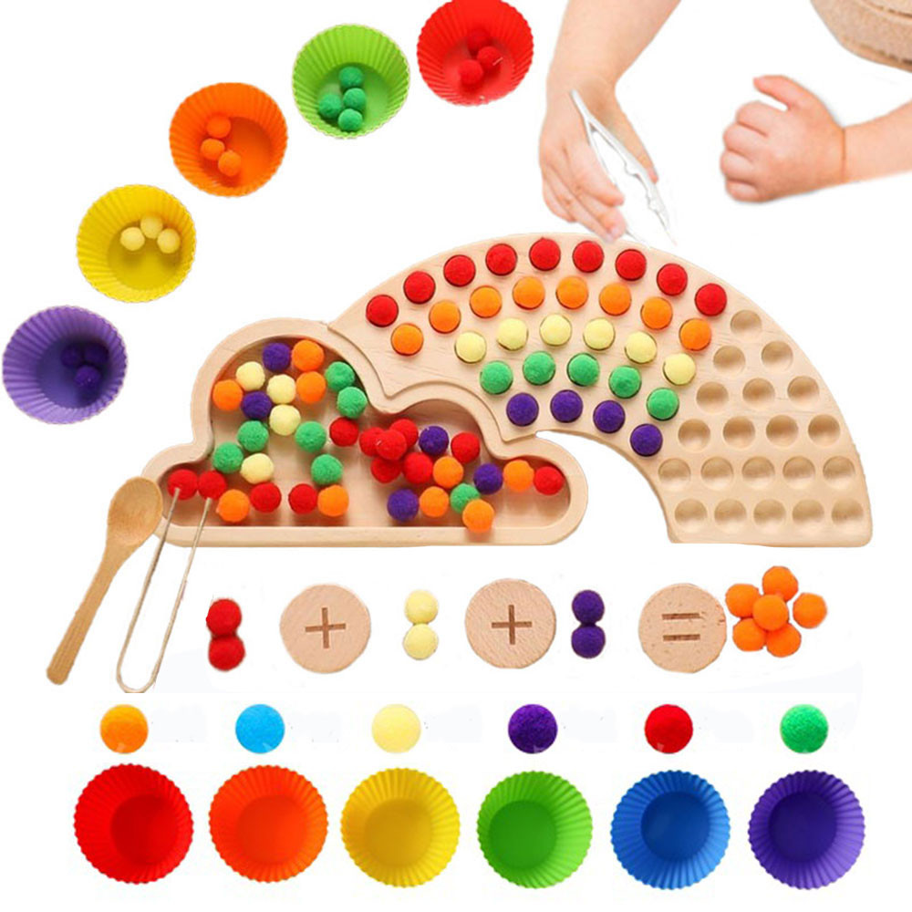 Jual Counting Plush Pom Pom Balls Rainbow Color Sorting Toys Tweezers ...