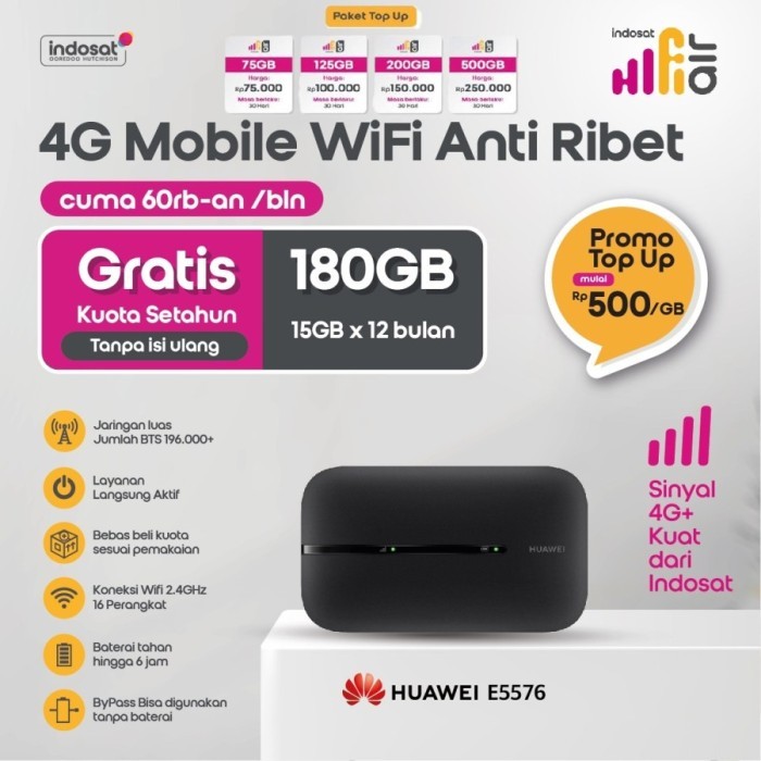 Jual INDOSAT HIFI AIR Bundling Bonus Kuota Huawei E5576 Mifi Modem Wifi ...