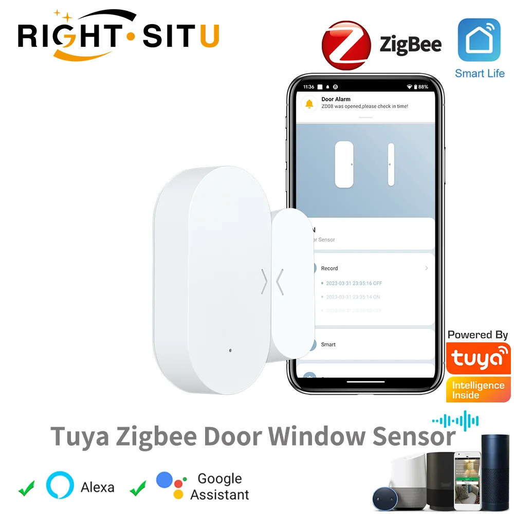 Jual Tuya Zigbee Door Sensor Smart Home Security Window Detector Automatic Sliding Door Magnetic