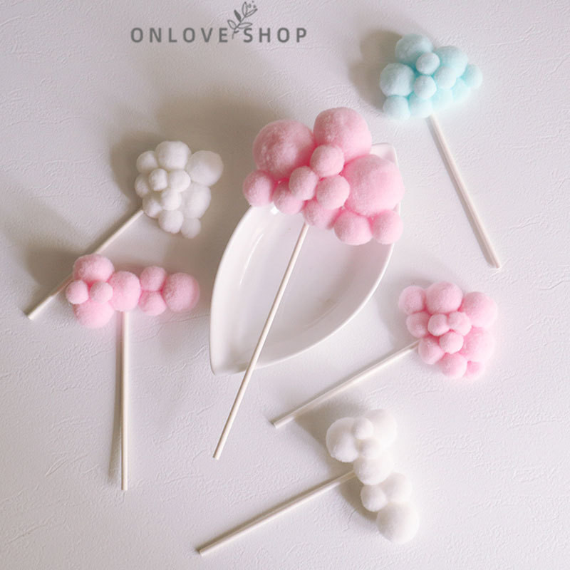 Jual topper Kue/ Cake topper awan 3D pompom / hiasan cake awan cloud ...